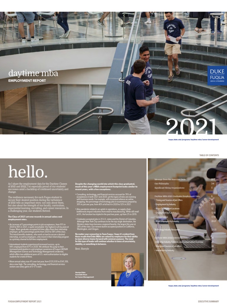 Duke Fuqua MBA 2021 Employment Insights | PDF | Master Of Business ...