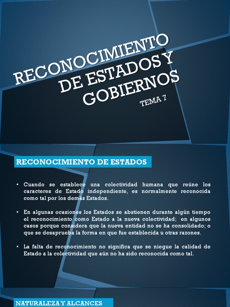 Tema 7 Reconocimiento de Estados y Gobierno | PDF | Estado (política) | Gobierno