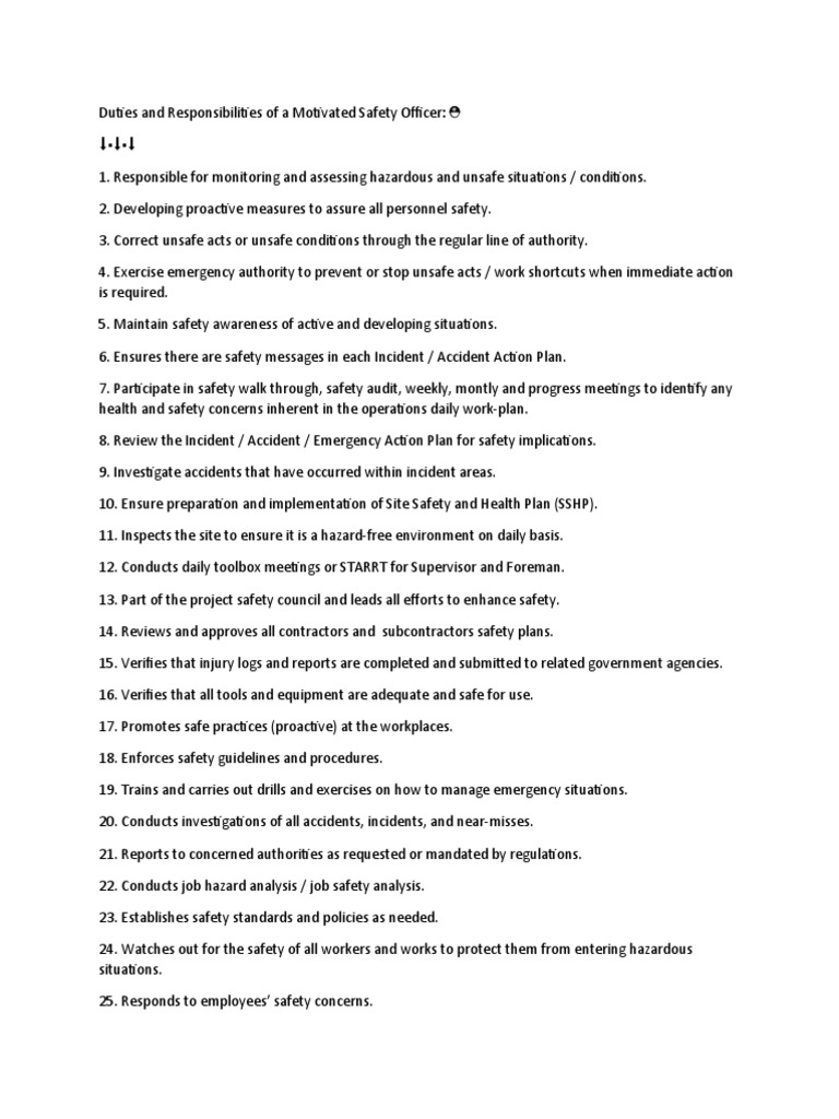 Duties & Responsibility of Safety Officer | PDF | Occupational Safety ...