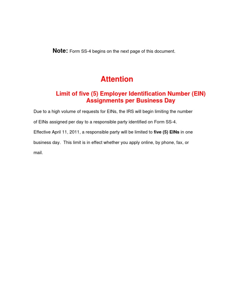 Employer Identification Number (EIN) Application / Registration | PDF ...