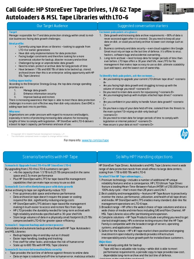 HP StoreEver Tape Drive MSL Family Call Guide | PDF | Backup | Computer Data Storage