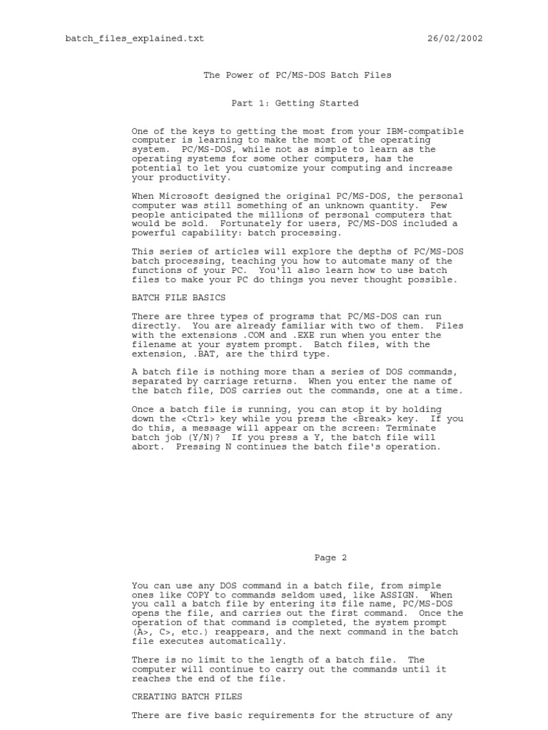 Batch Files Explained | PDF | Dos | Command Line Interface