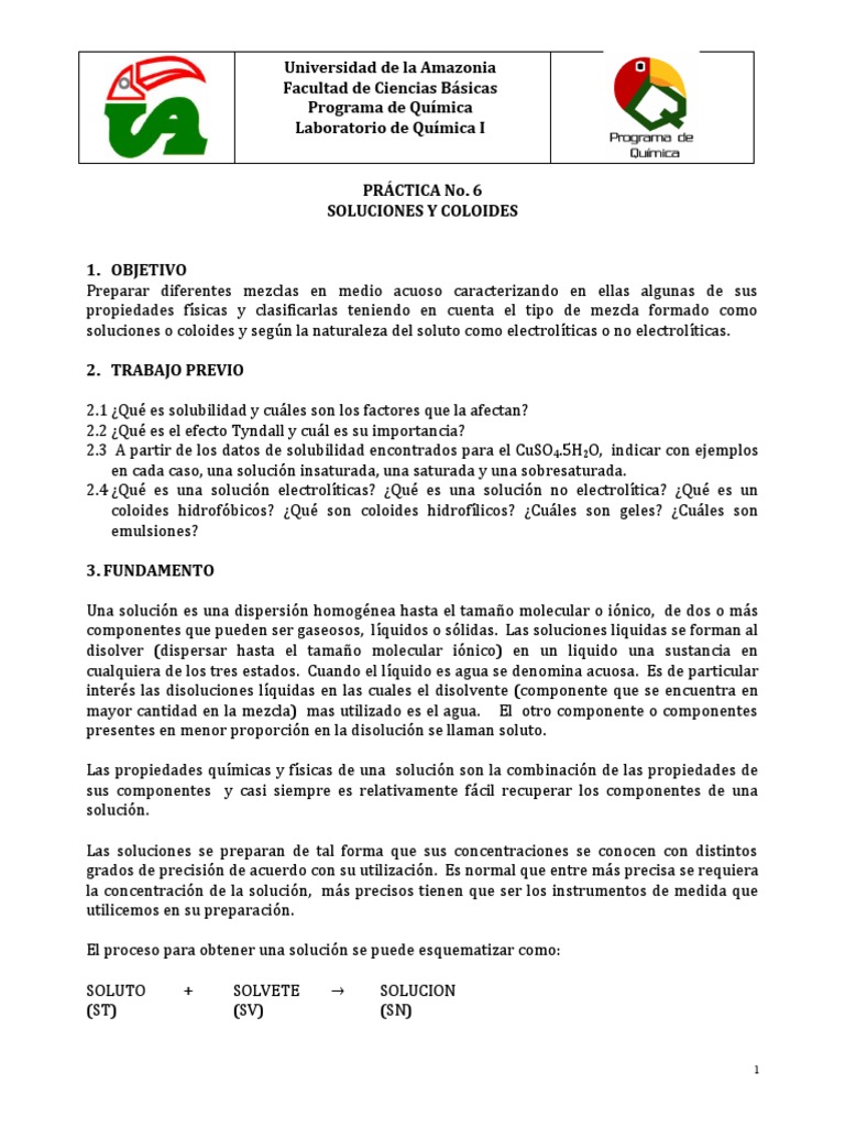 Guía 6 Soluciones y Coloides | PDF | Coloide | Mezcla
