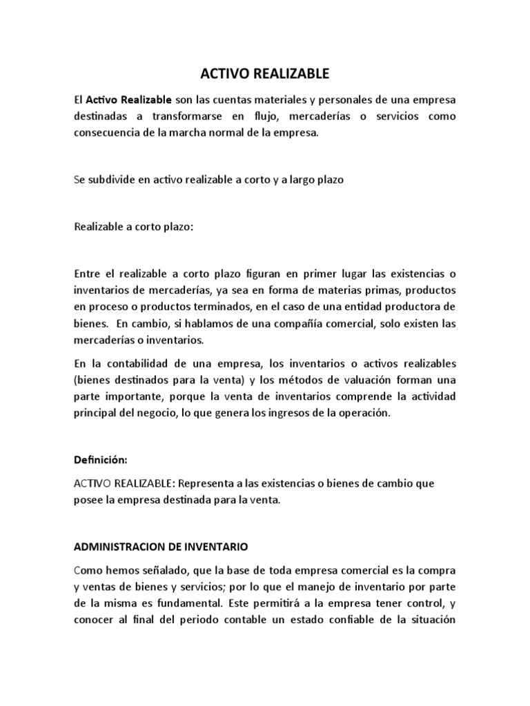 Activo Realizable | PDF | Inventario | Business