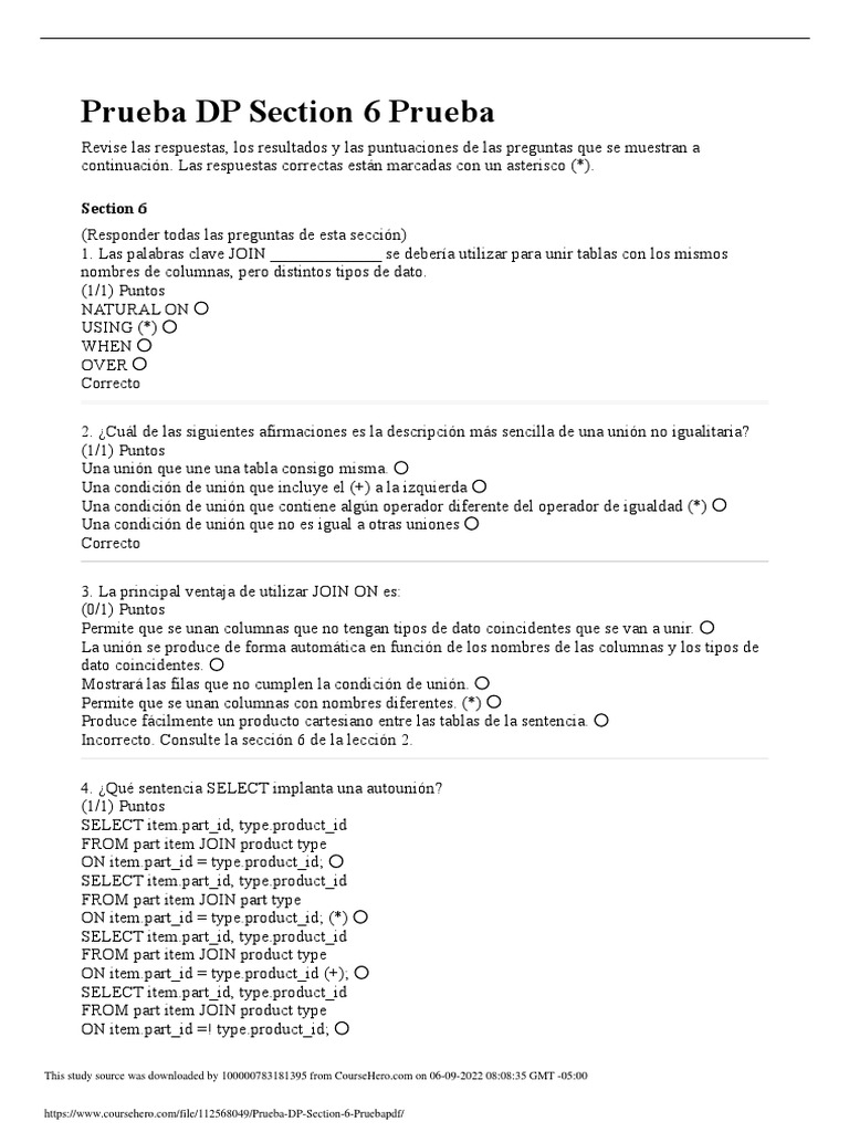 Prueba DP Section 6 Prueba PDF | PDF | Bases de datos | Gestión de datos