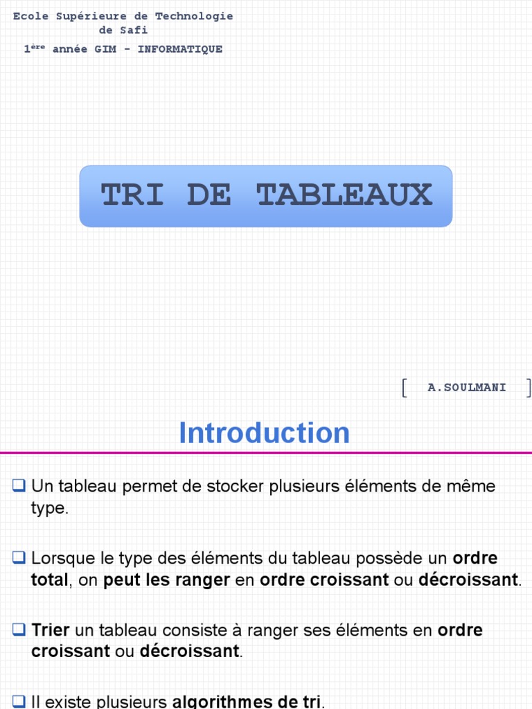 Cours Le Tri de Tableaux Etudiants | PDF | Informatique | Mathématiques appliqués