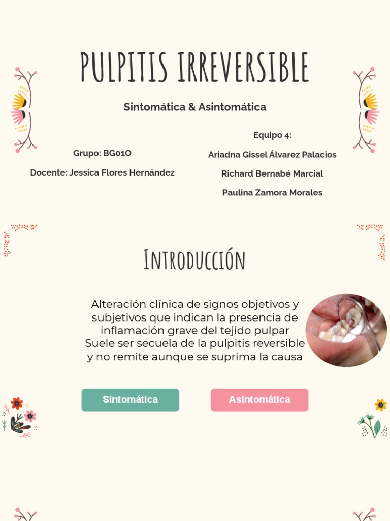 Pulpitis Irreversible | PDF | Medicina CLINICA | Enfermedades y trastornos