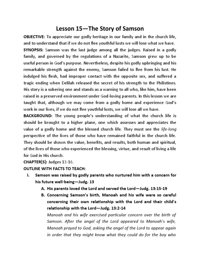 Unit 3 - Lesson 15 | PDF | Samson | Delilah