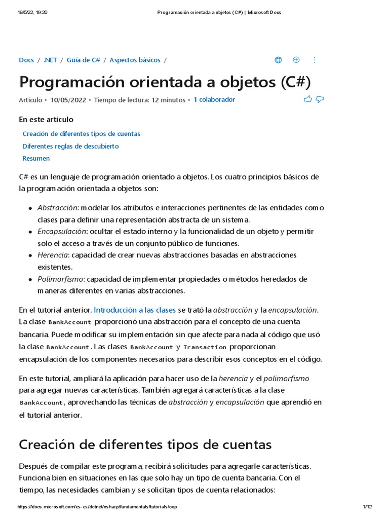 Programación Orientada A Objetos (C#) - Microsoft Docs | PDF | C Sharp ...