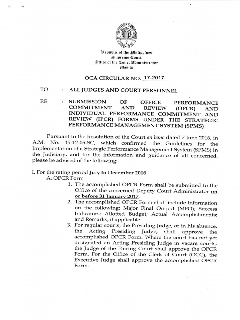 SPMS OCA Circular No. 17-2017 | PDF