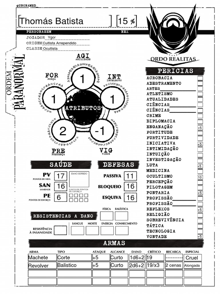 Fichas RPG Ordem Paranormal Thomas Batista | PDF