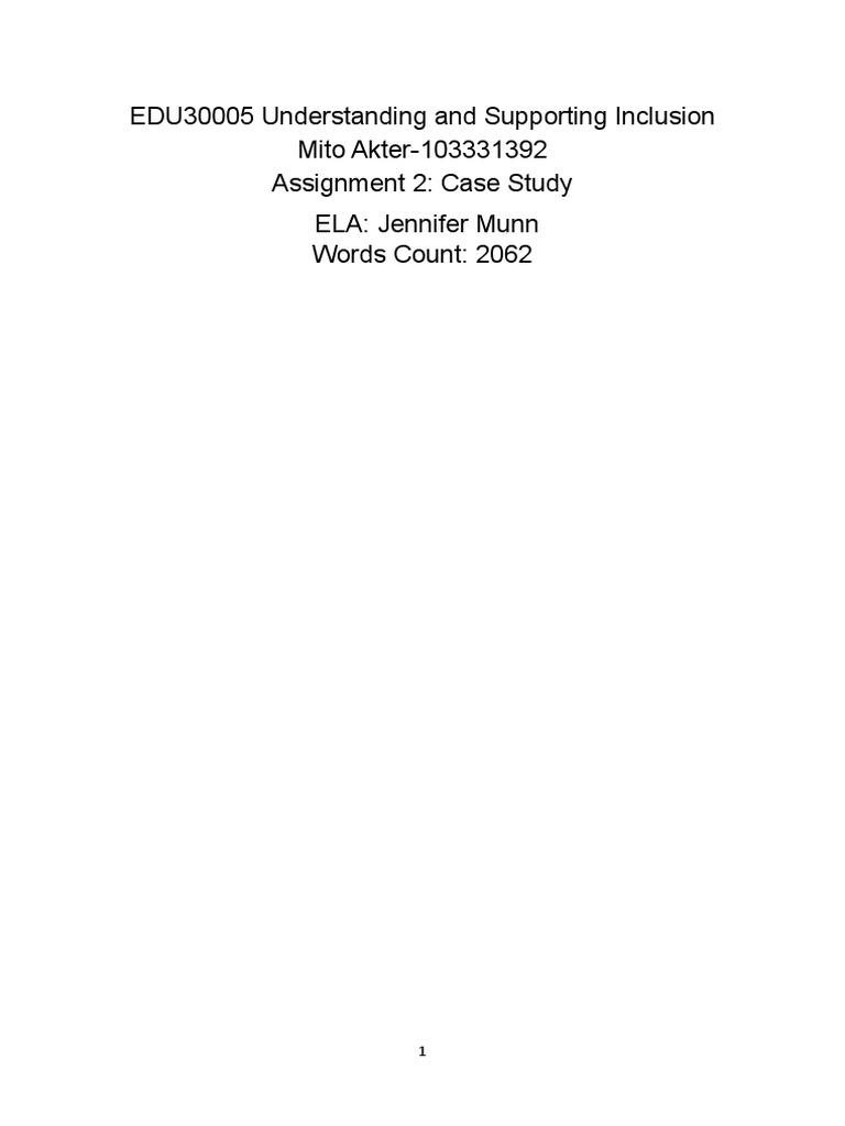 Assessment 2 Case Study @ | PDF | Inclusion (Education) | Classroom