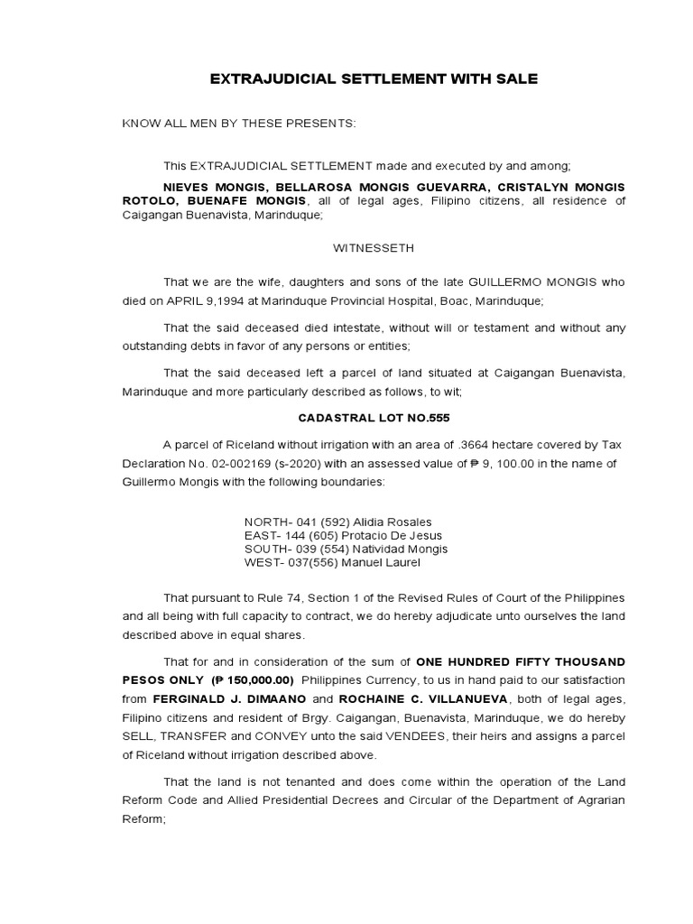 Extrajudicial Settlement With Sale | PDF | Common Law | Justice