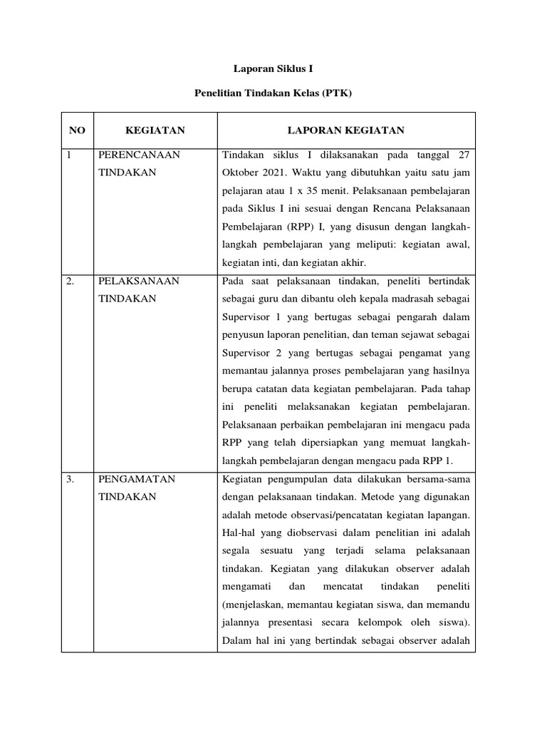 Contoh Laporan PTK | PDF