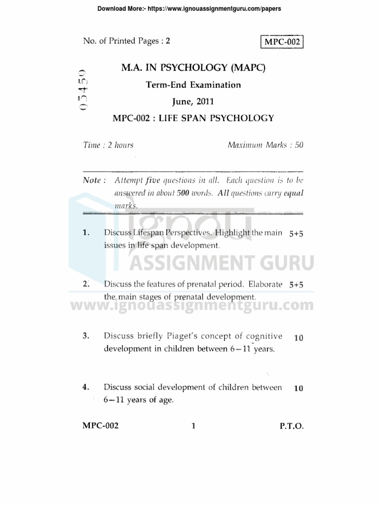 MPC 002 Previous Year Question Papers by Ignouassignmentguru | PDF | Developmental Psychology ...