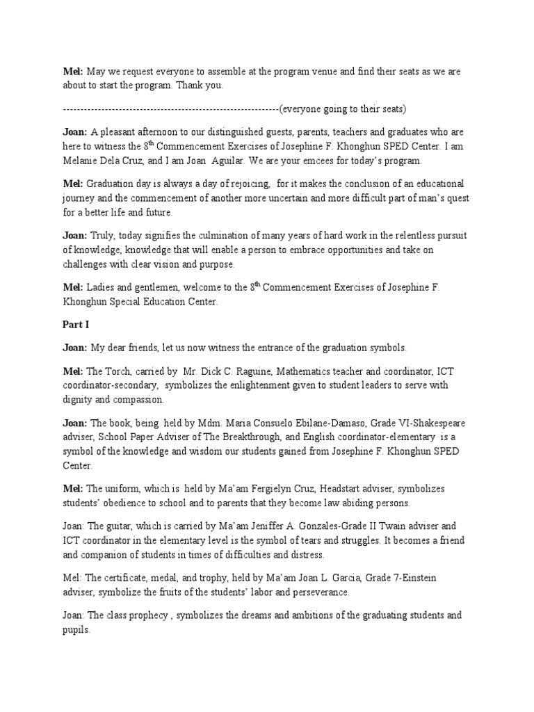 Script For Graduation-Final Version - 2014 | PDF