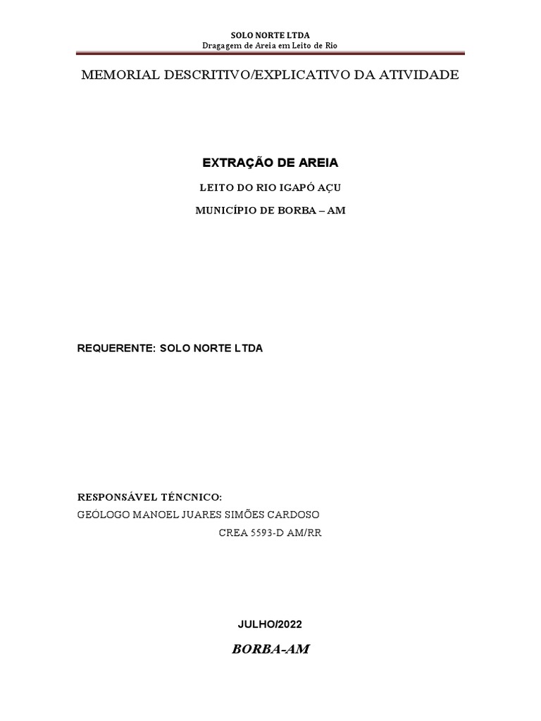 Memorial-Explicativo - Solo Norte - Borba-Am | PDF | Desperdício | Dragagem