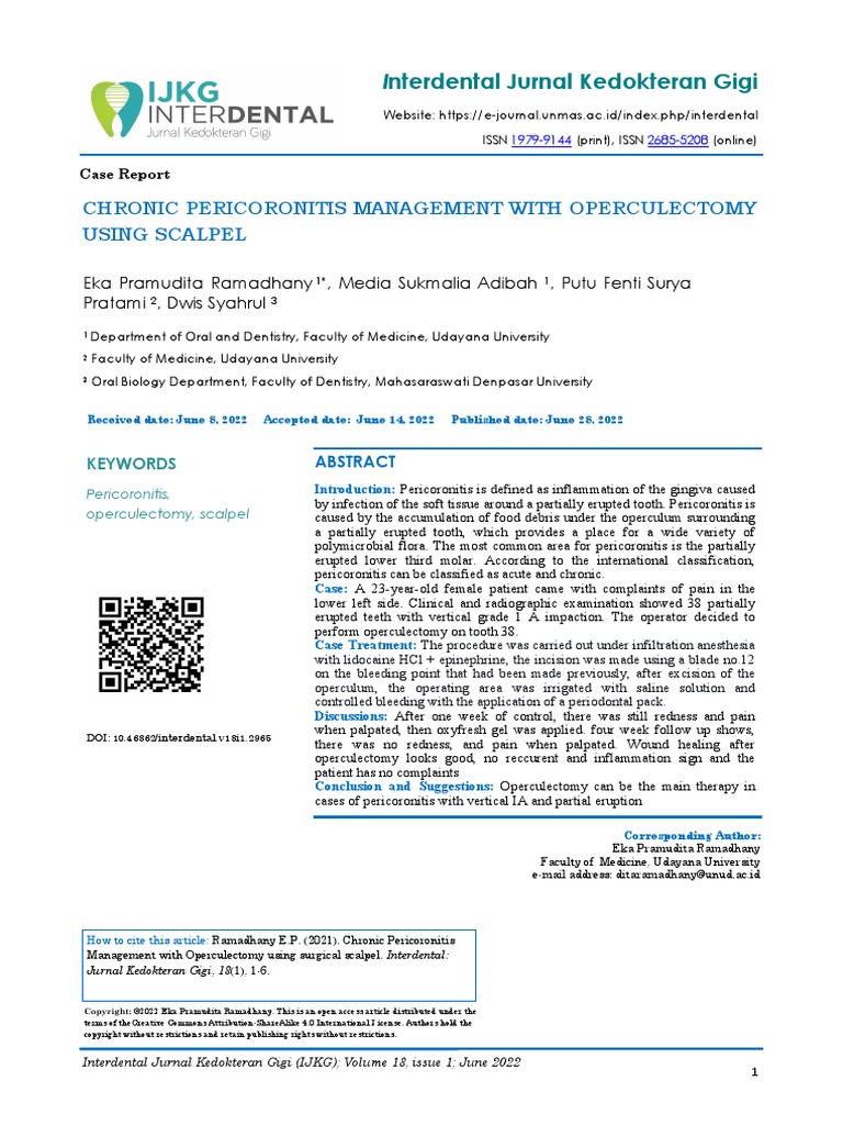 Chronic Pericoronitis Management With Operculectomy Using Scalpel | PDF ...