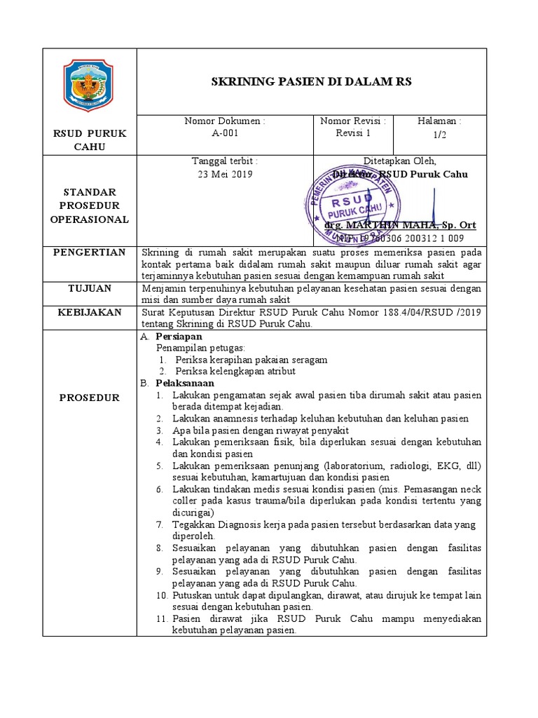 Spo Skrining Pasien Di Dalam Rs Pdf