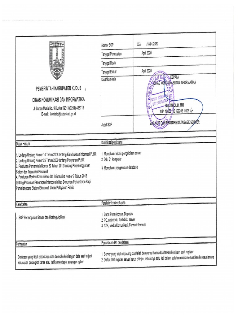 SOP Back-Up Dan Restore Database Server | PDF