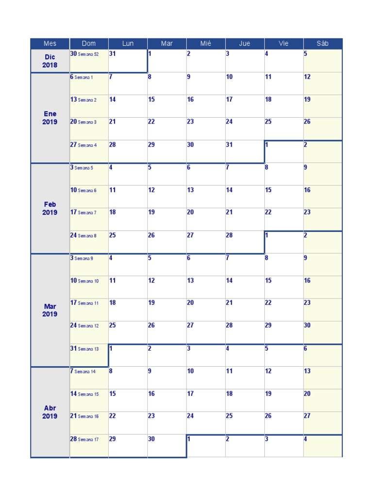 Calendario Semanal 2019 Detallado | PDF