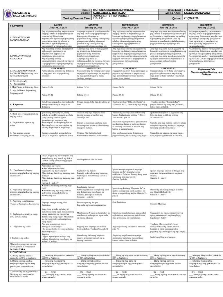 DLL Araling Panlipunan q4 Week 1 | PDF