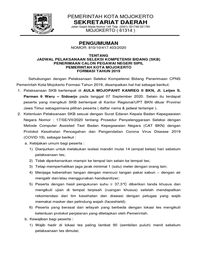 Pengumuman Pelaksanaan SKB Fix Compressed 1 | PDF