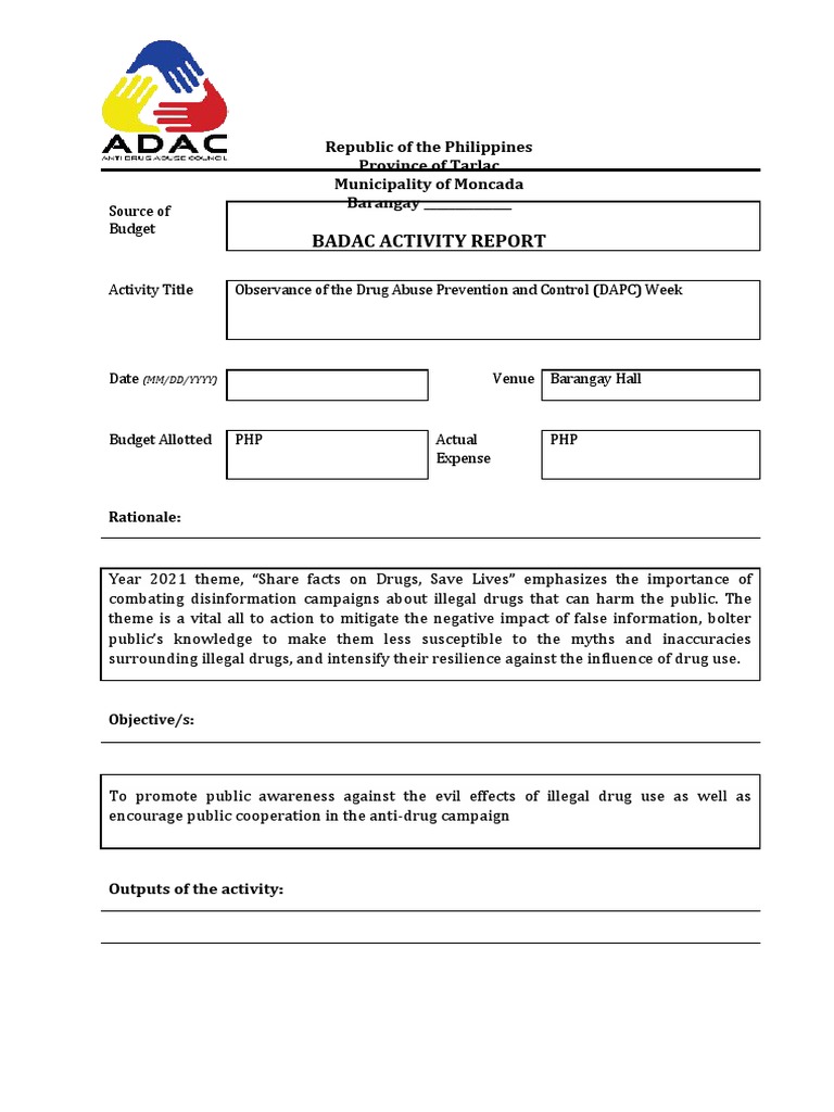 Badac Accomplishment Report Sample