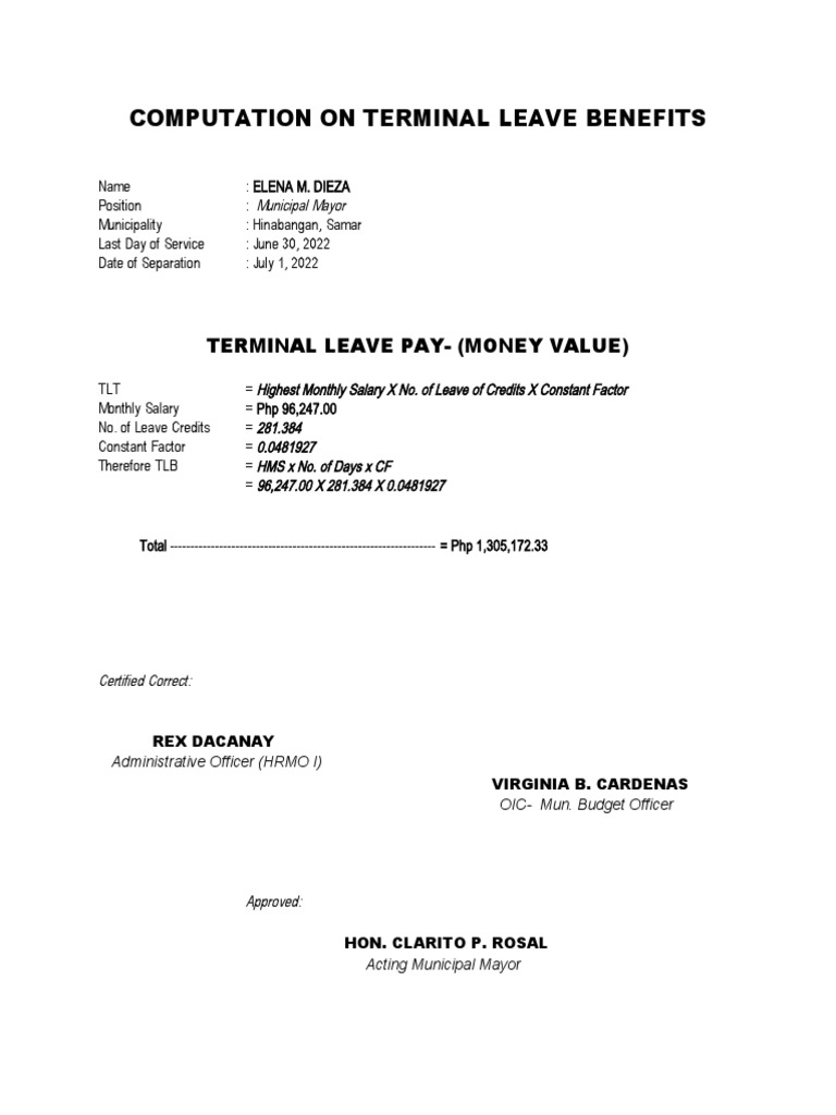 Computation On Terminal Leave Benefits | PDF