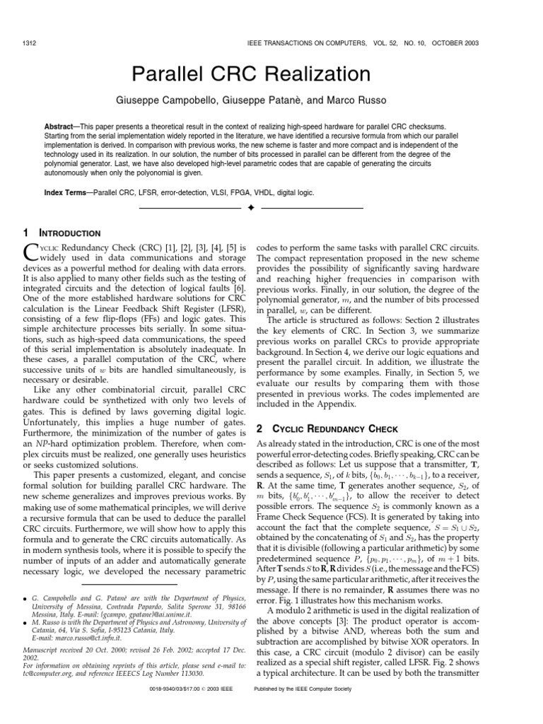 #Parallel CRC Realization | PDF | Field Programmable Gate Array | Vhdl