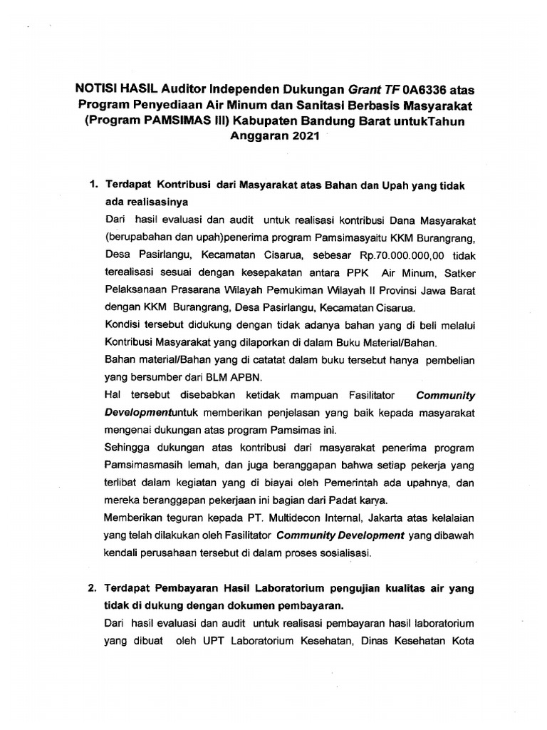 Notisi Audit PAMSIMAS KBB - Rotated | PDF