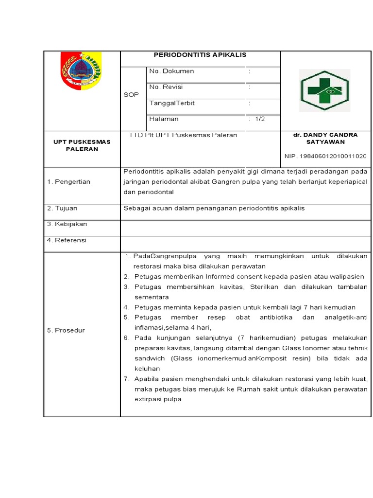 Sop Periodontitis Apikalis | PDF
