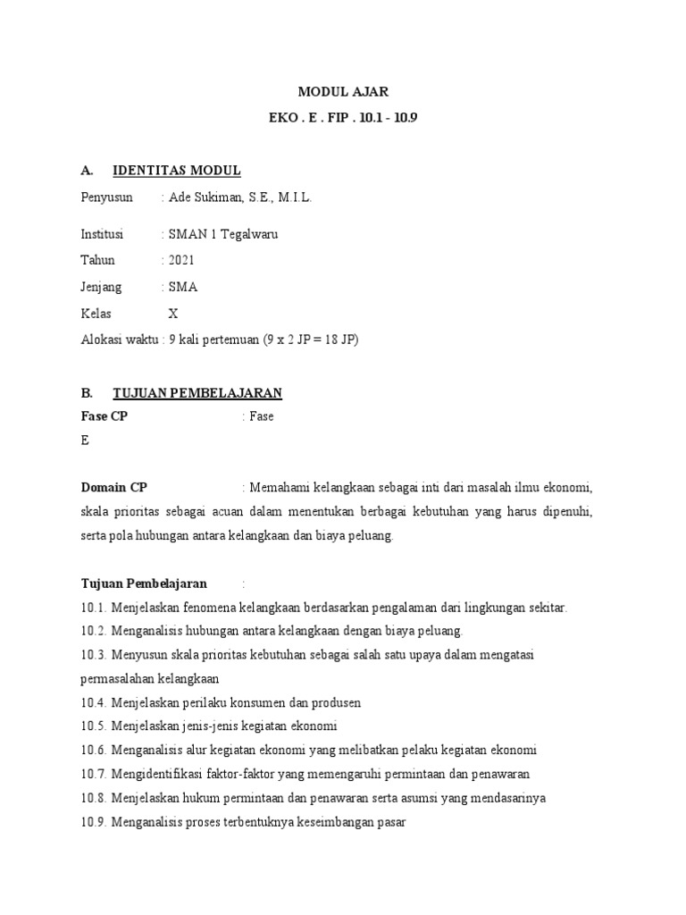 ModuI Ajar Ekonomi Kelas X | PDF | Karier & Perkembangan