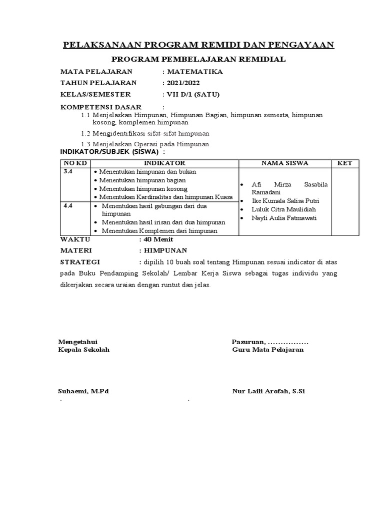 Pelaksanaan Program Remidi Dan Pengayaan | PDF