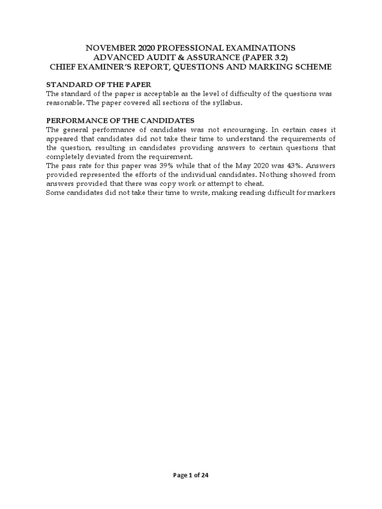 November 2020 Professional Examinations Advanced Audit & Assurance ...