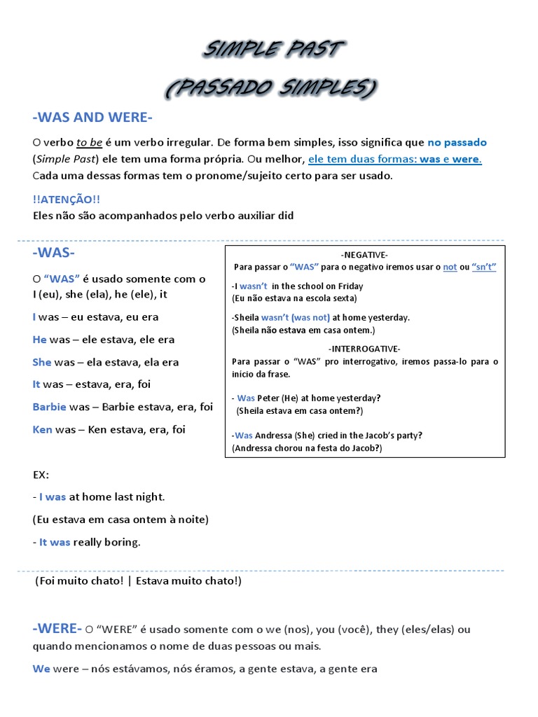 Guia completo sobre o uso do Simple Past (Passado Simples) e do Past Continuous (Passado ...