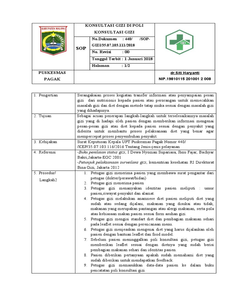Sop Konsultasi Gizi Poli | PDF