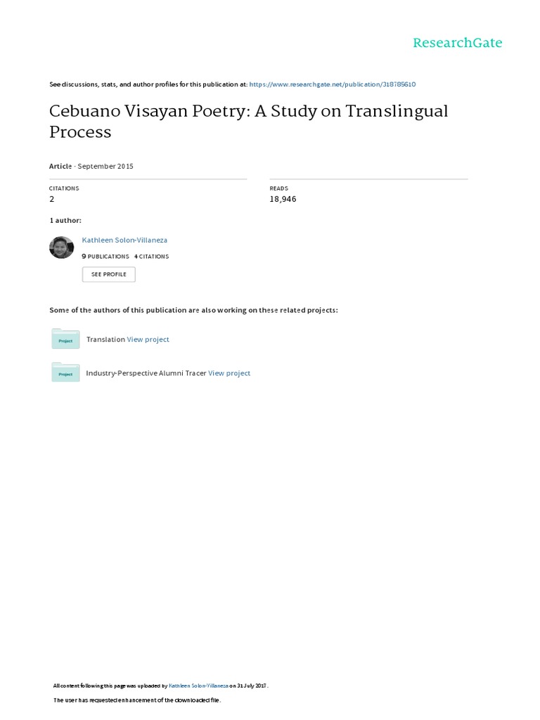 Cebuano Visayan Poetry: A Study On Translingual Process: September 2015 ...