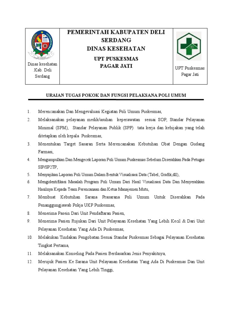 Tugas dan Fungsi Poli Umum Puskesmas | PDF | Kesehatan Holistik | Sains ...