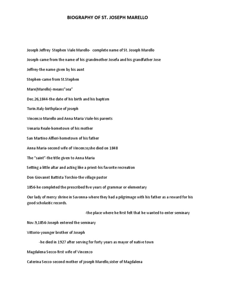 Biography of St. Joseph Marello | PDF | Catholic Church | Christian ...