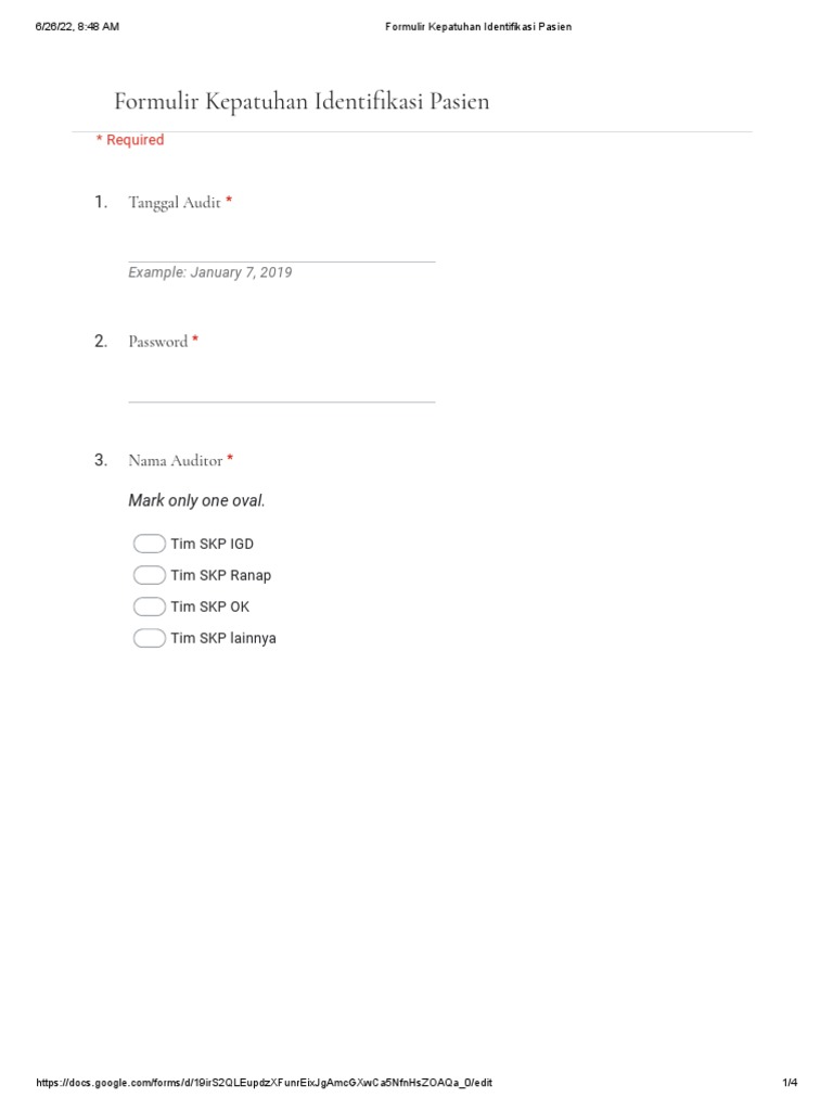Formulir Kepatuhan Identifikasi Pasien - Google Forms | PDF