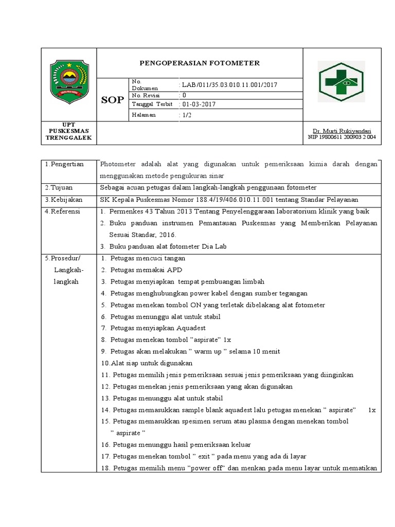 Sop Pengoperasian Fotometer | PDF
