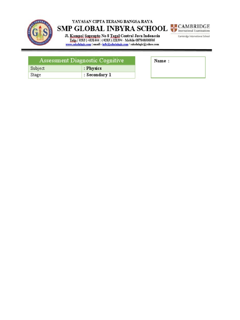 Template Diagnostic Test | PDF | Science & Mathematics