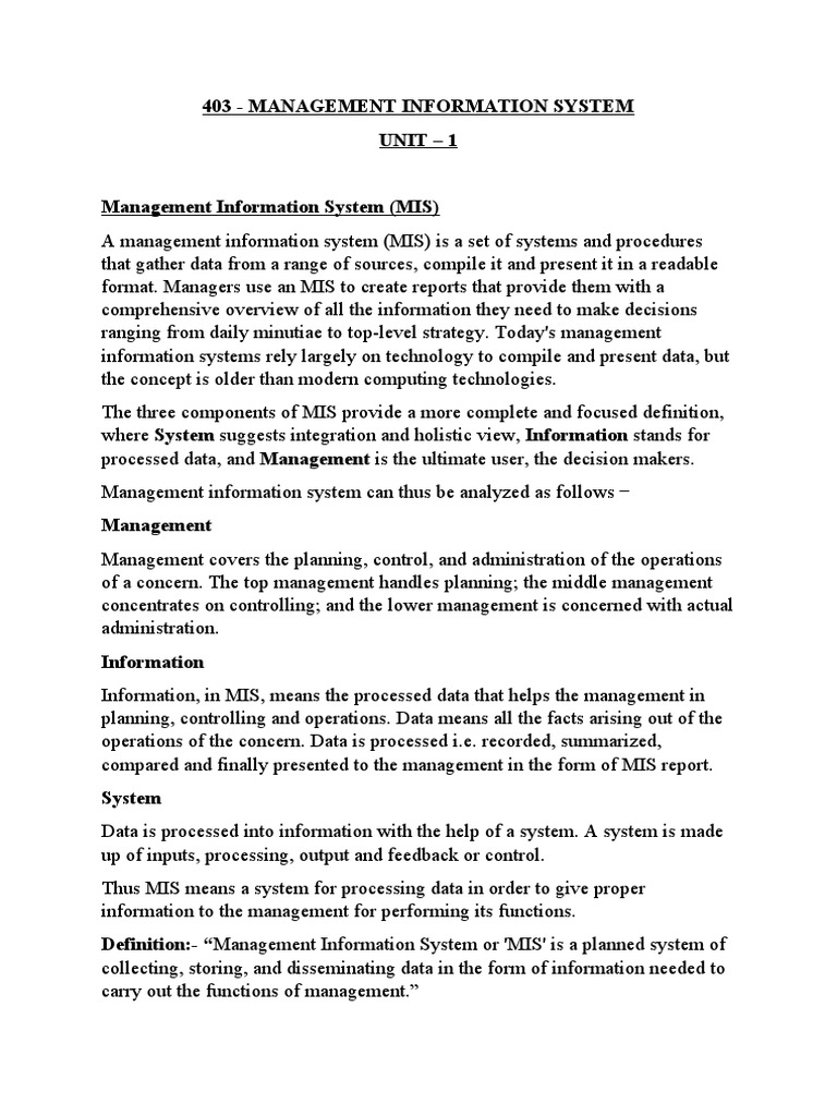 Management Imformation System (Unit 1 & 2) | PDF | Supply Chain ...
