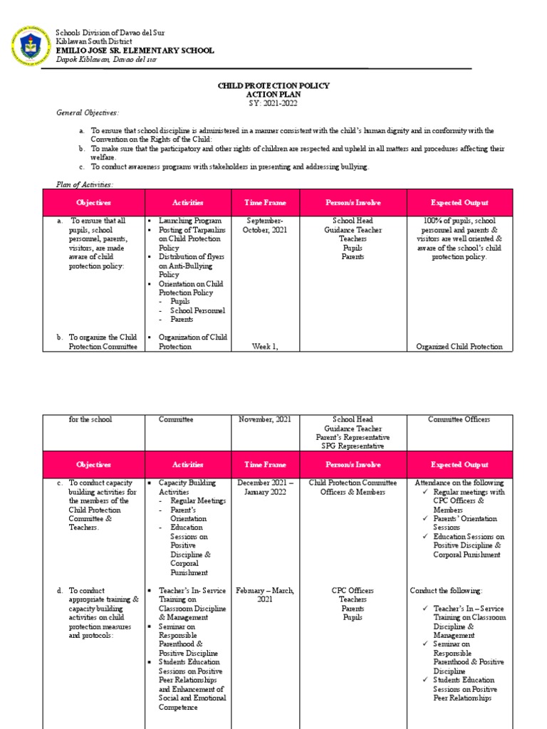Child Protection Action Plan | PDF | Child Protection | Teachers