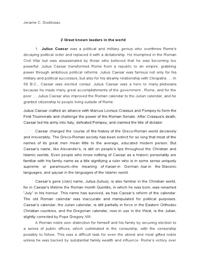 2 Great Known Leaders in The World | PDF | Julius Caesar | Mahatma Gandhi