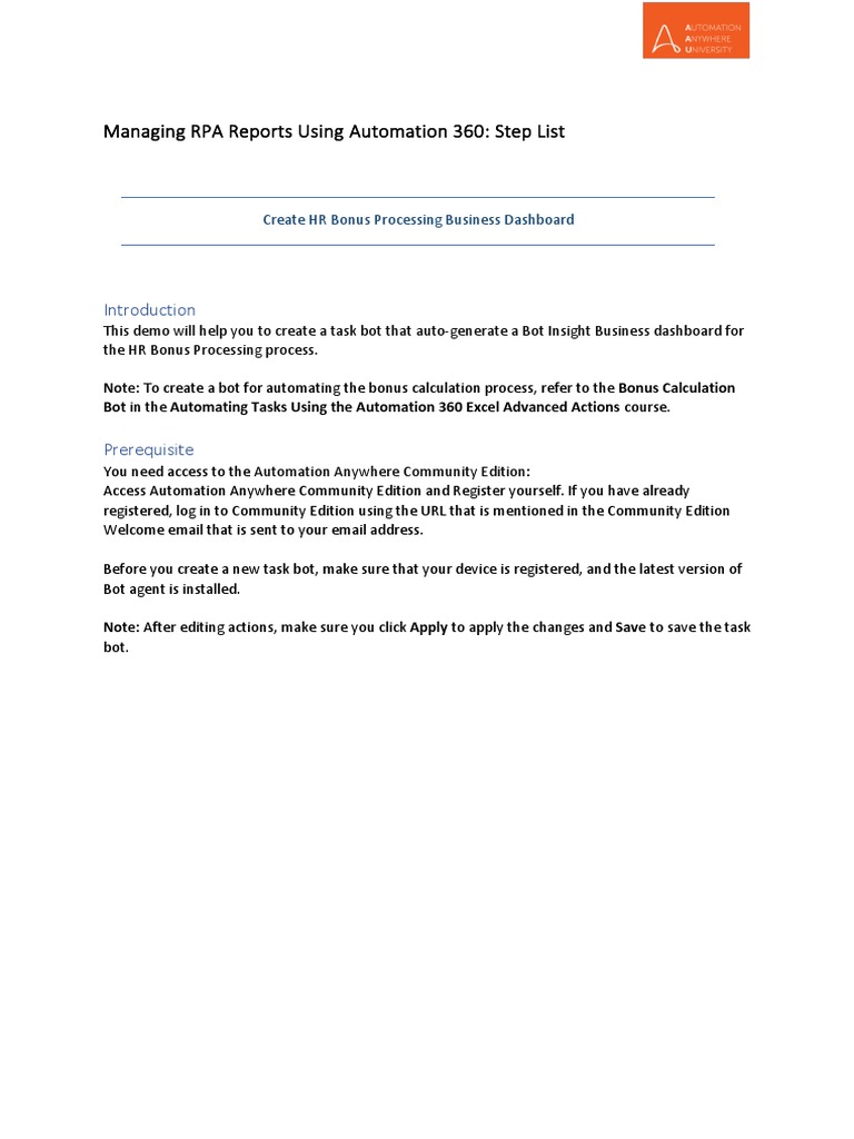Managing+Rpa+Reports+Using+Automation+360+ +Step+List23 | PDF ...
