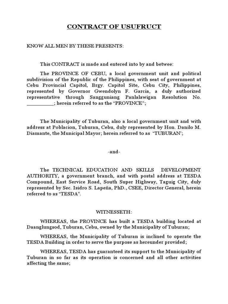 CONTRACT OF USUFRUCT | PDF | Private Law | Government