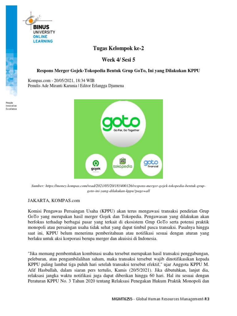 Tugas Kelompok Ke-2 Week 4/ Sesi 5: Respons Merger Gojek-Tokopedia Bentuk Grup Goto, Ini Yang ...