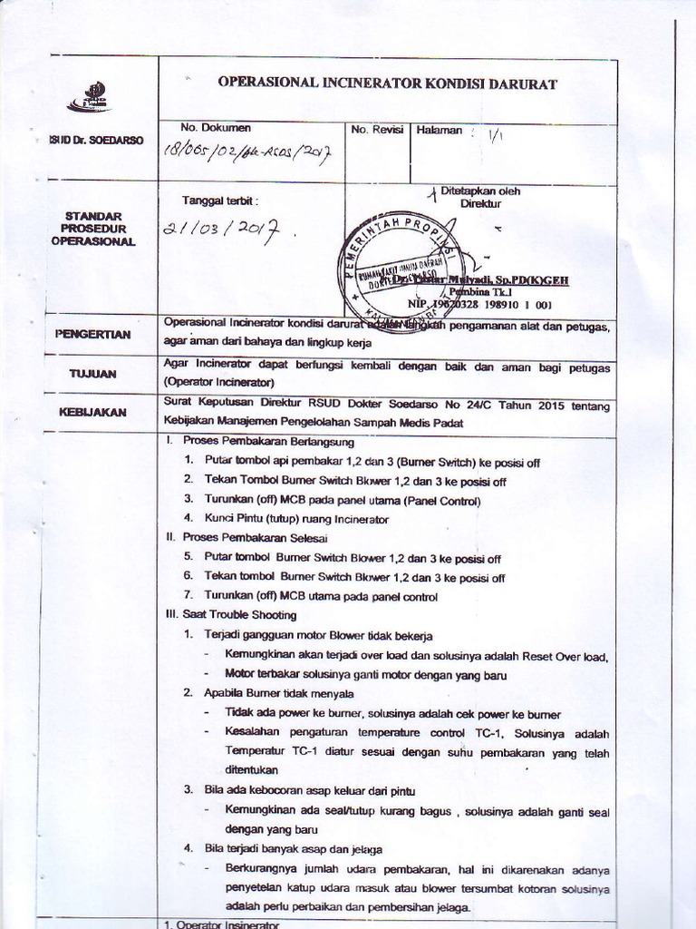 Sop 2. Operasional Incinerator Kondisi Darurat | PDF